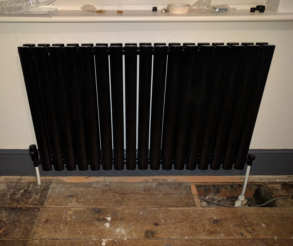 bespoke radiator install kidderminster, speedfit radiator,black radiator